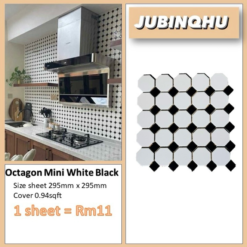 [Real Tile] Octagon Mini White Black /MOZEK/CERAMIC TILES/MOZEK BILIK ...