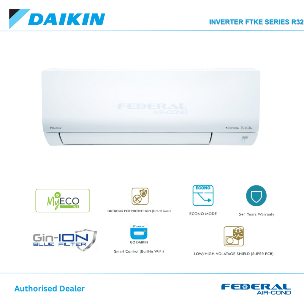 DAIKIN 1.0HP I 1.5HP I 2.0HP I 2.5HP Inverter Air Conditioner R32 FTKE Series Wall Mounted ...