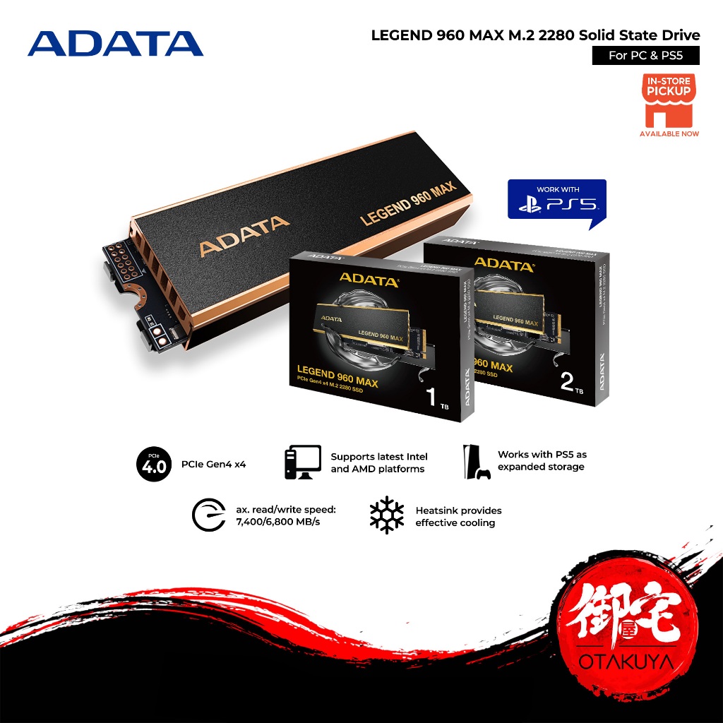 ADATA Legend 960 Max PCle Gen4 x4 M.2 2280 SSD (1TB / 2TB) (5 Years ...