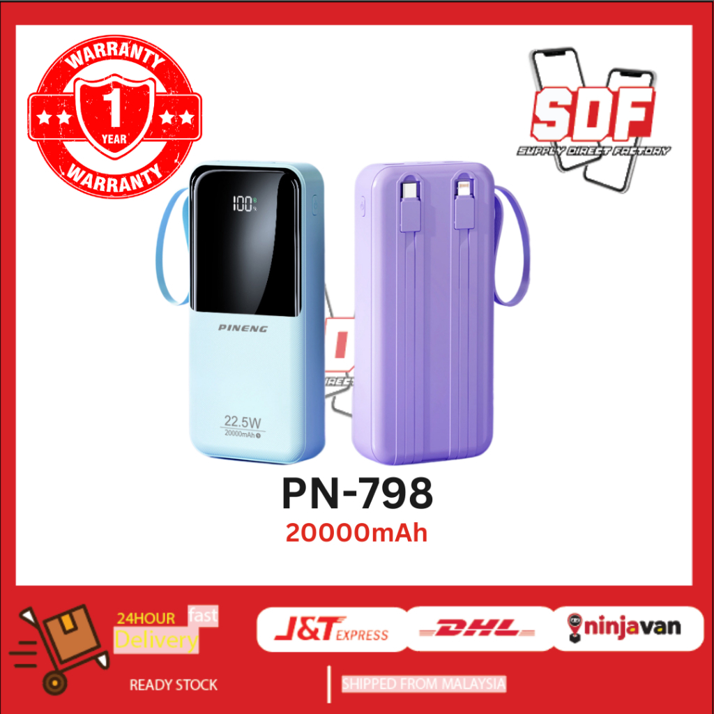 Pineng PN-798PD 20000mAh Power Bank Built-In Cable Powerbank 22.5W Fast ...