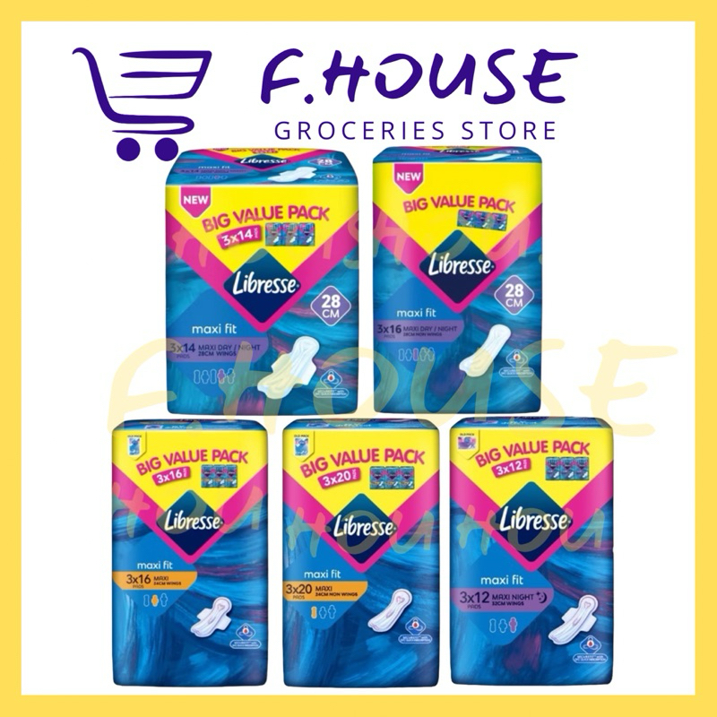Libresse Maxi Wing /Non-Wings /Night 24cm/28cm/32cm (3 X 12’s/14’s/16’s/20’s) | Shopee Malaysia
