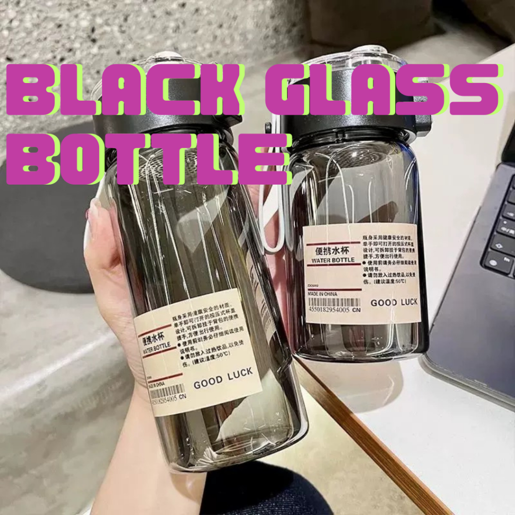 Muji Style Black Glass Bottle, Botol Air Hitam Kaca, Black Color Water ...