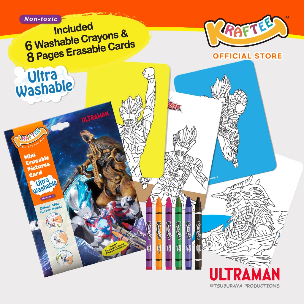 KRAFTEE ULTRAMAN BLAZAR & KAIJU with 6ct Washable Crayons (Mini Pack ...