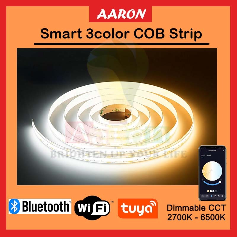 Smart AI 3color COB LED Strip 200W Power Supply 24V COB 576 Strip Tuya App Phone Control ...