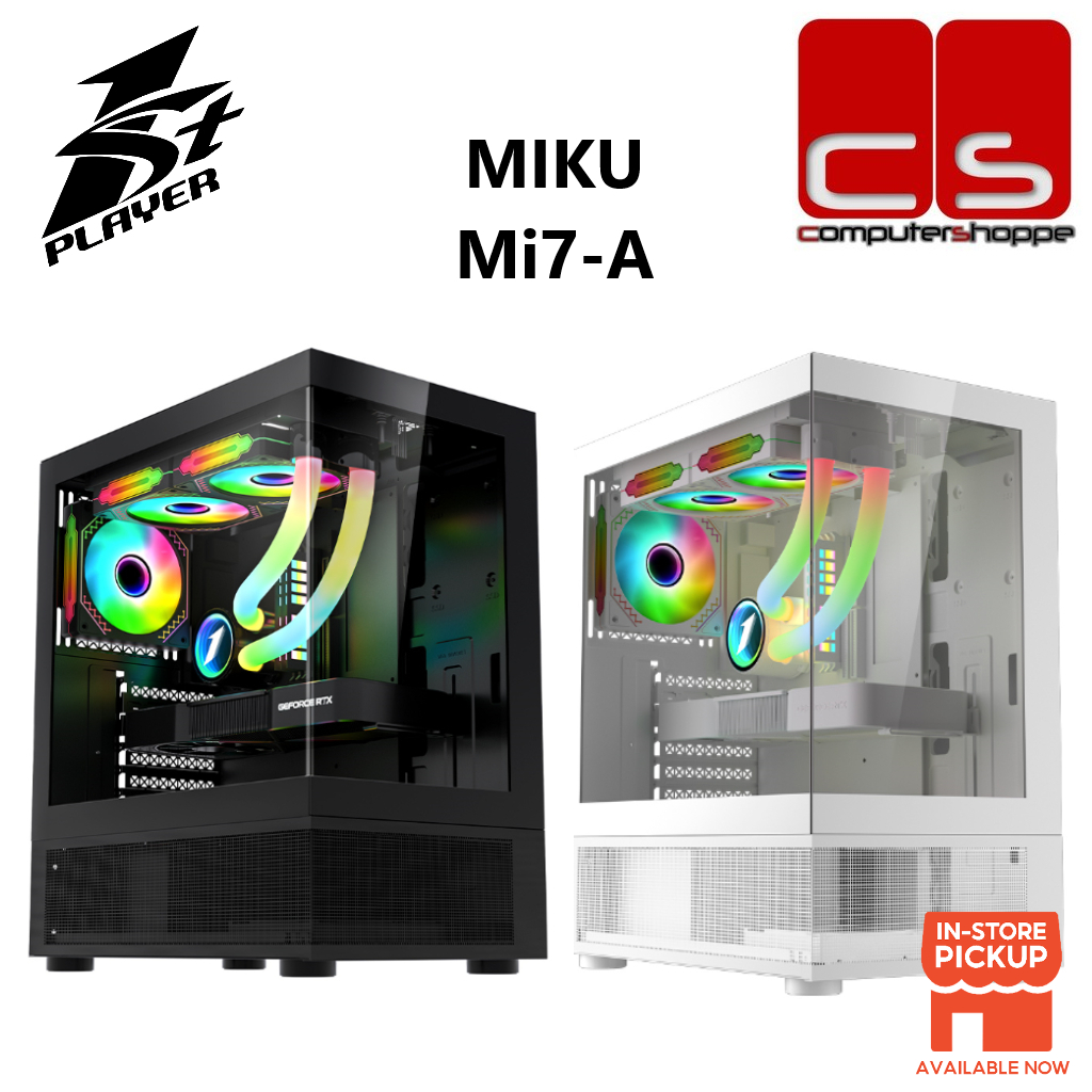 1stPlayer Miku Mi7-A Tempered Glass ATX Gaming PC Case - Black/White ...