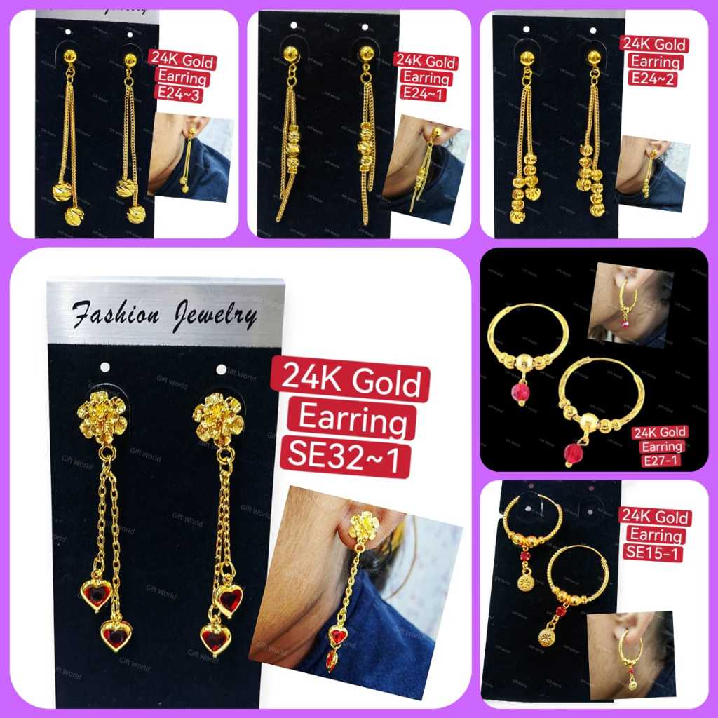 24K Gold Plated Earring Subang Telinga Emas Malaysia Ready Stock Ship ...