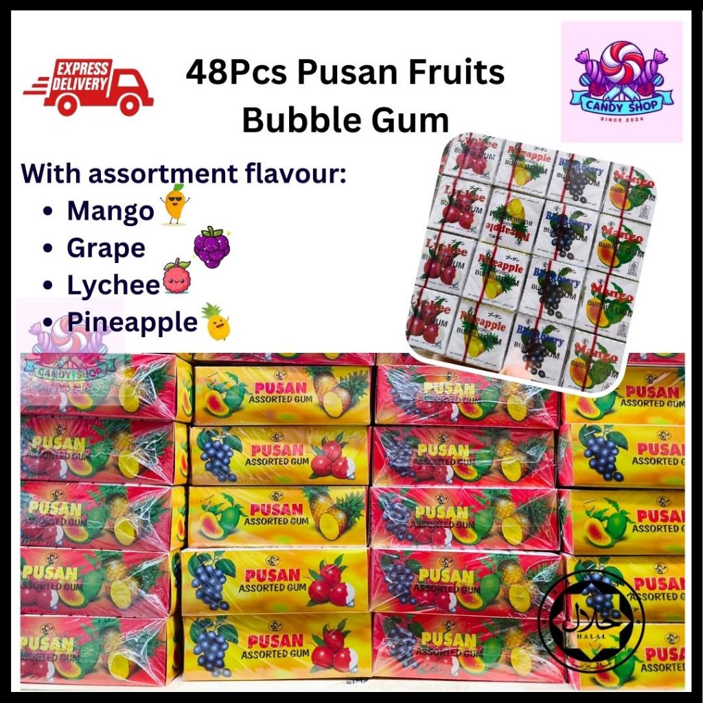 10-48Pcs Childhood Old Time 4 Flavours Assorted Pusan Bubble Gum Gula ...
