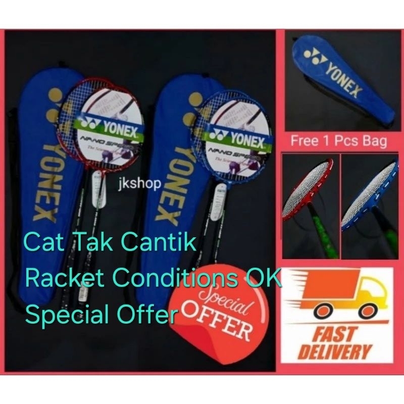 Badminton Racket 1 Blue 1 Red Colour String And Strung | Shopee Malaysia