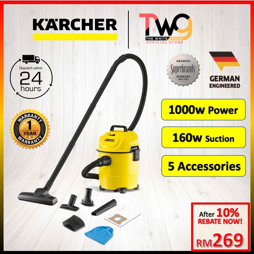 KARCHER WD 1 CLASSIC 15L WET & DRY MULTI-PURPOSE VACUUM CLEANER ...