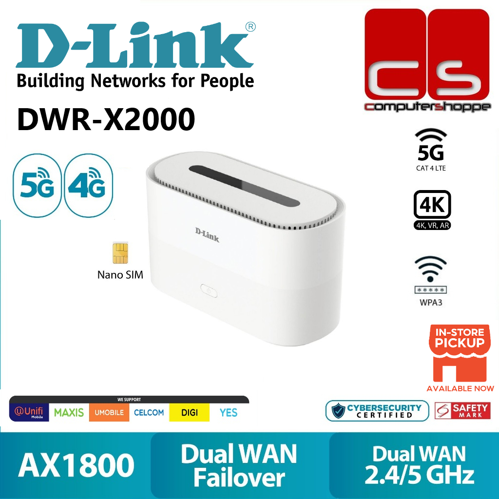 D-Link 5G Dual Band AX1800 Wi-Fi 6 Router - DWR-X2000 | Shopee Malaysia