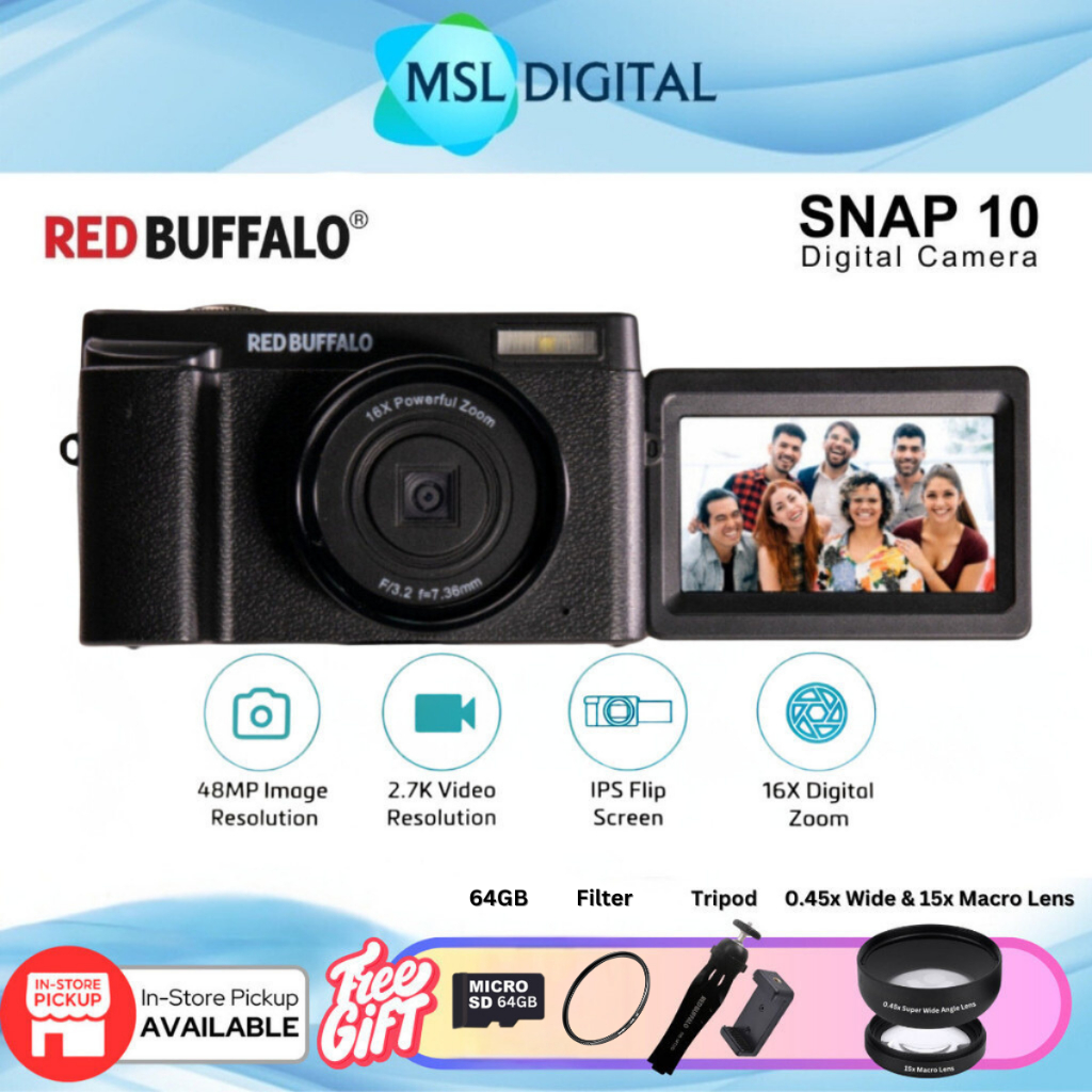 Red Buffalo Snap 10 Digital Camera | 48MP | 2.7K Video [FREE 64GB ...