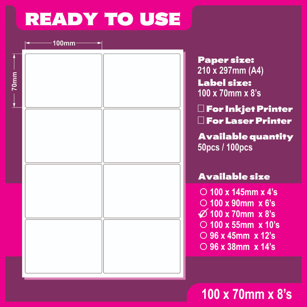 A4 Pre Cut Blank Sticker / A4 Blank Sticker (100 x 70mm x 8's) | Shopee ...