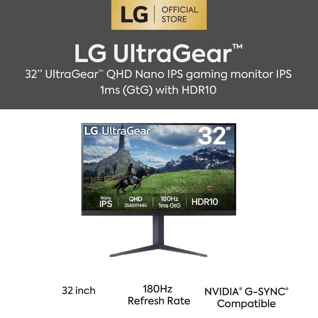 LG 32" Ultragear 32GS85Q-B Nano IPS QHD HDR10 G-Sync Freesync 180Hz 1 ...