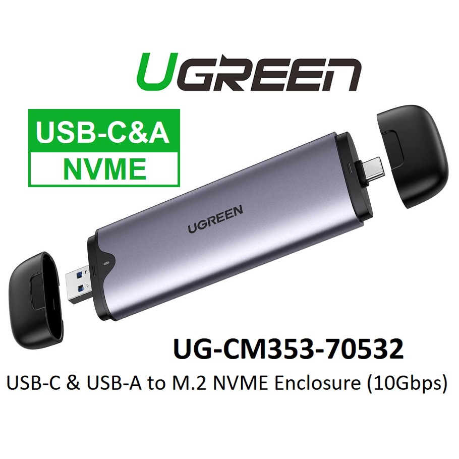 UGREEN 2-IN1 M.2 NVME SSD ENCLOSURE WITH USB-C & USB-A PORTS PLUG ...