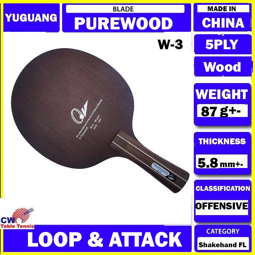 YUGUANG W-3 5PLY PUREWOOD BLADE TABLE TENNIS BAT PADDLE PING PONG KAYU SHAKEHNAD FL YUGUANG ...