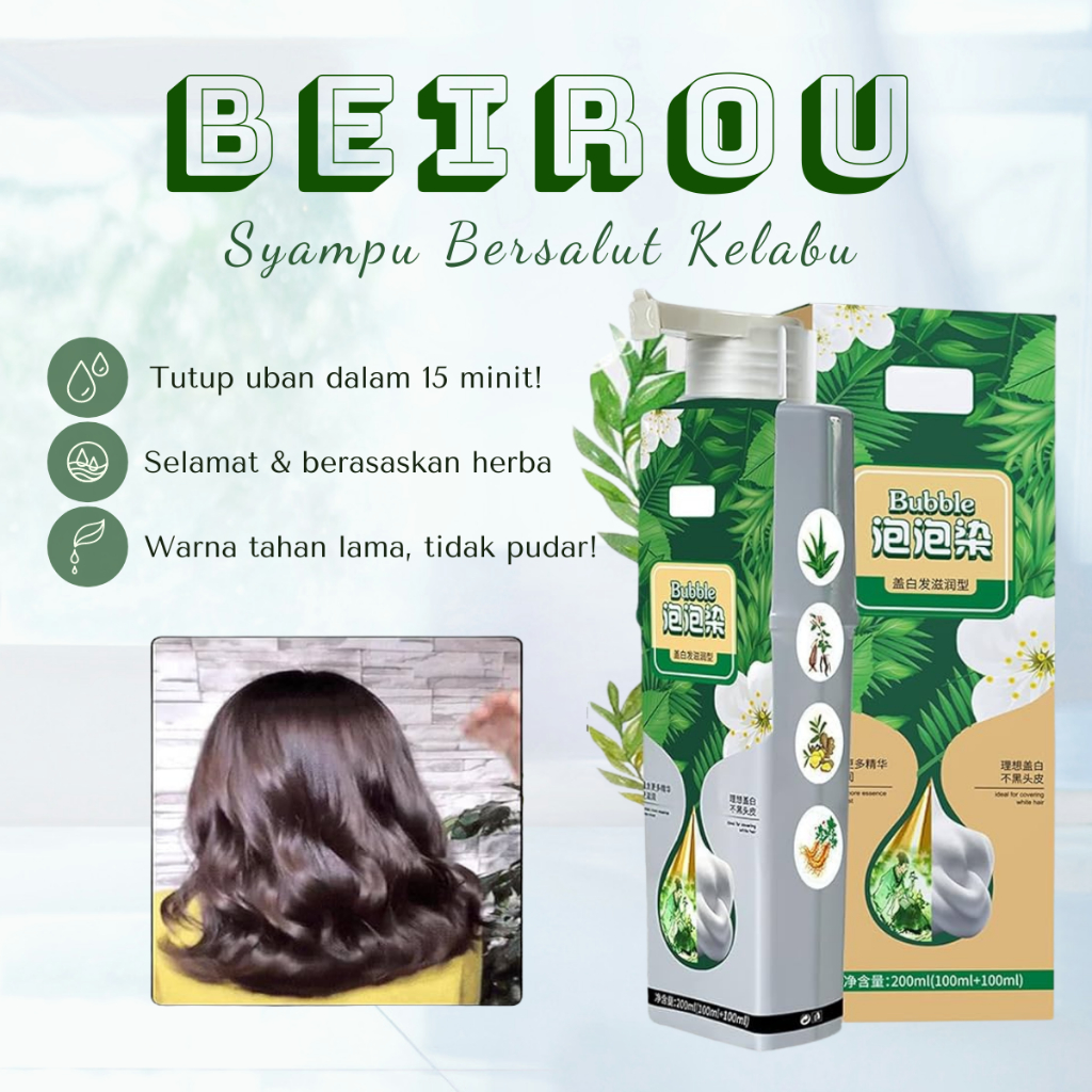 Beirou Herbal Shampoo untuk Pewarna Rambut dan Syampu Rambut Hitam ...