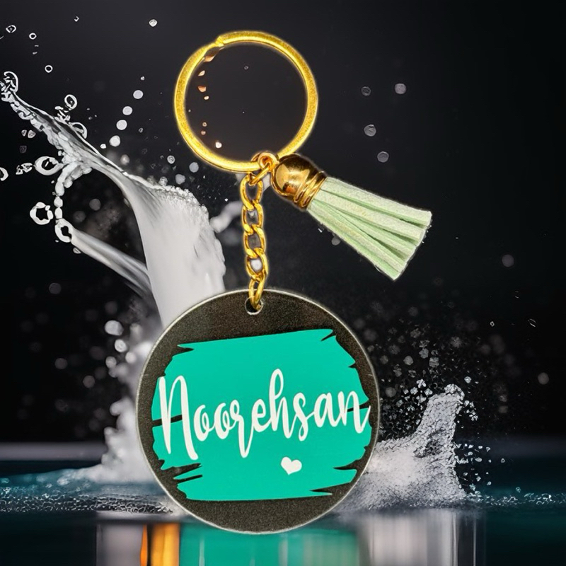 💥MURAH💥 Custom Name Keychain | Round Acrylic Keychain With Suede Tassel ...
