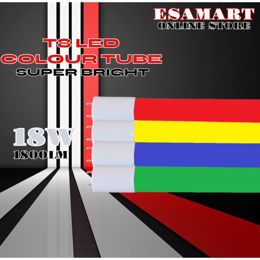 LED T8 Super Bright 18W 4FT Colour Light Tube Lampu Kalimantang Warna ...