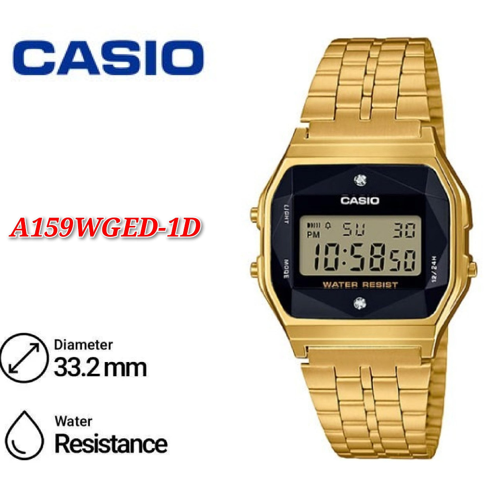 Casio Vintage A159WGED Natural Diamonds Series Digital Stainless Steel Band Unisex Watch ...