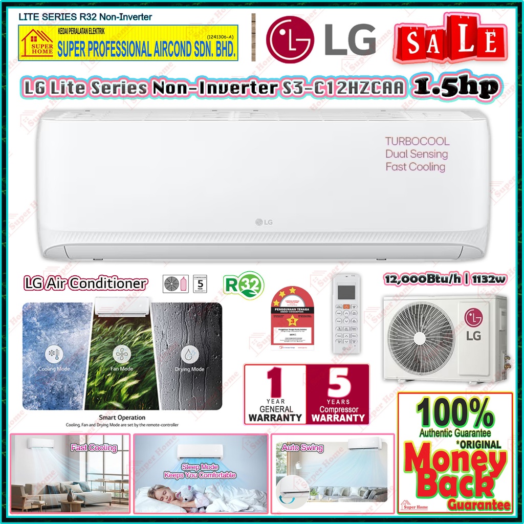 LG 1.5hp Non Inverter Air Conditioner S3-C12HZCAA Lite Series Air ...