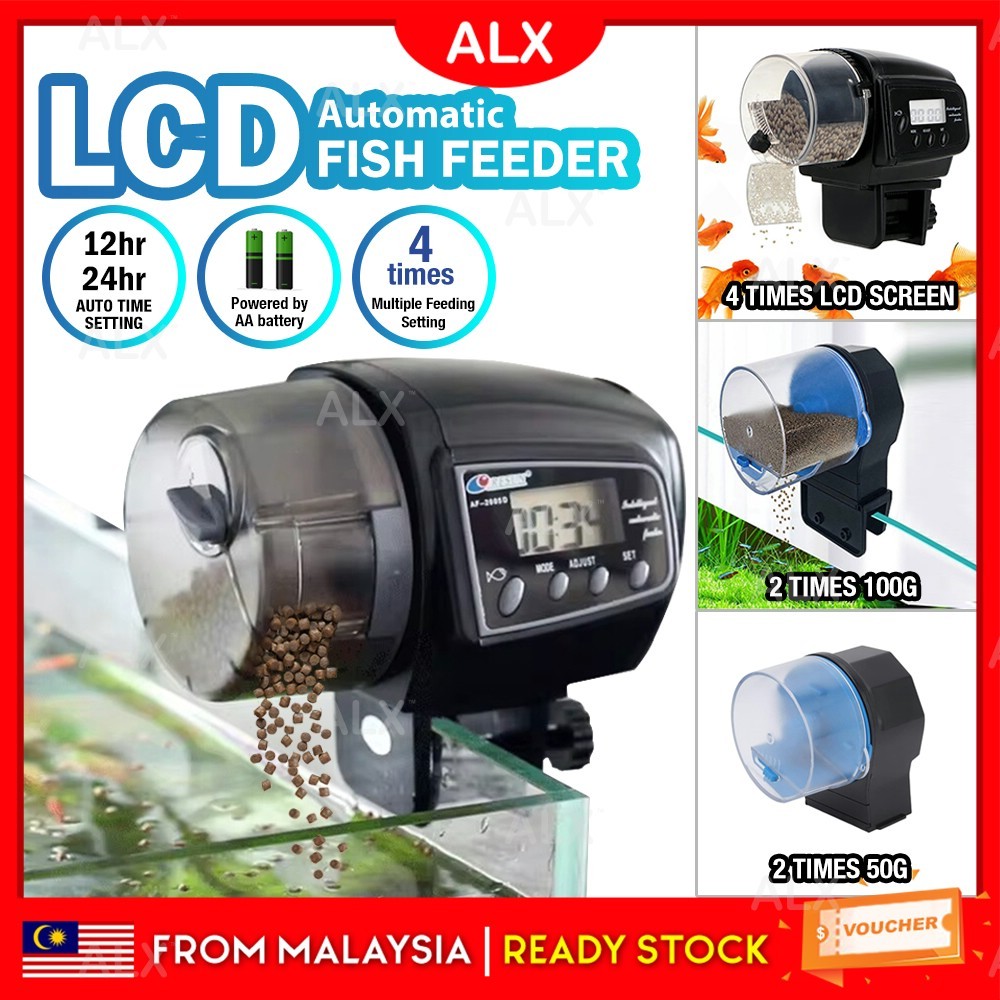 ALX LCD Digital Automatic Aquarium Fish Food Dispenser 12/24 Hours Fish ...