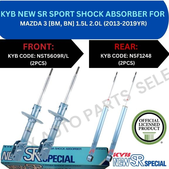 KYB GENUINE NEW SR SPORT ABSORBER (FRONT, REAR) FOR MAZDA 3 [BM, BN] 1.5L 2.0L (2013-2019YR) SET ...