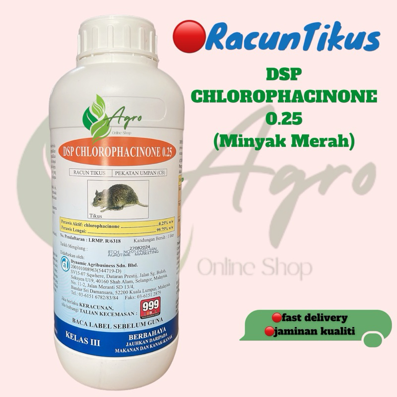1L DSP Chlorophacinone 0.25 /Minyak Merah/Racun Tikus (sama TRIXON ...