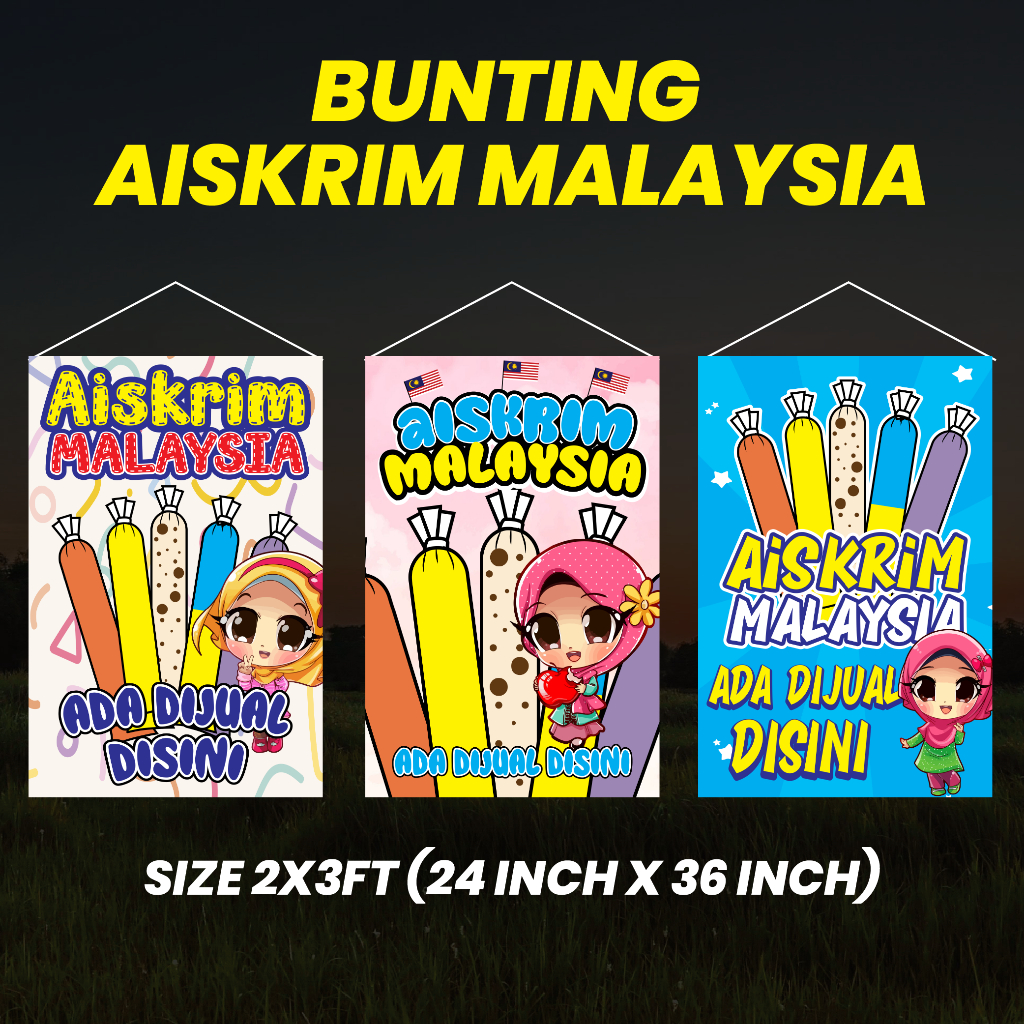 Bunting Aiskrim Malaysia Berniaga Pasar Malam dirumah | Shopee Malaysia