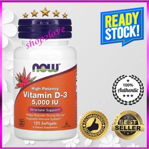 Now Foods High Potency Vitamin D-3 125mcg 5,000 IU 120 softgels - Helps Maintain Strong Bones ...