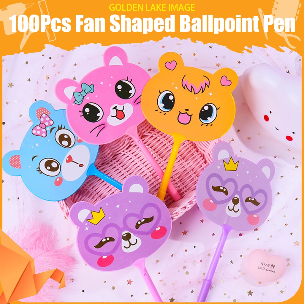 100Pcs Fan Shaped Ballpoint Pen Cute Cartoon Pens Blue Ink Creative ...