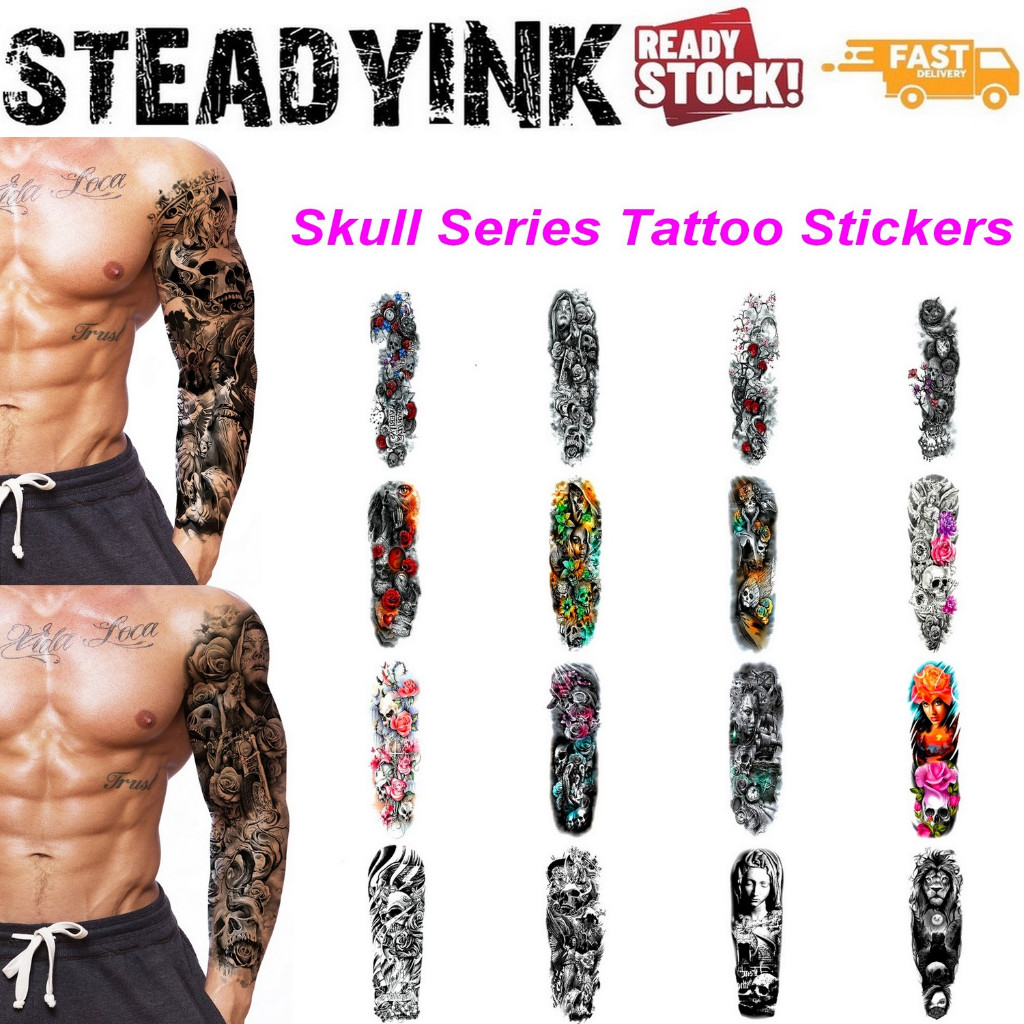 [𝚂𝚝𝚎𝚊𝚍𝚢𝙸𝙽𝙺] Lasting Full Sleeve Tattoo Sticker Waterproof Tatu Pelekat ...