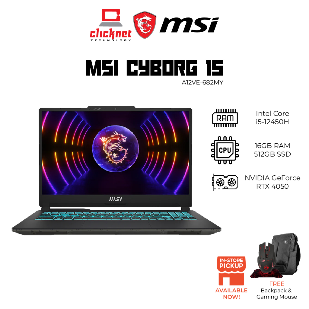 MSI CYBORG 15 A12VE-682MY GAMING LAPTOP (I5-12450H, 16GB RAM ,512GB SSD ...