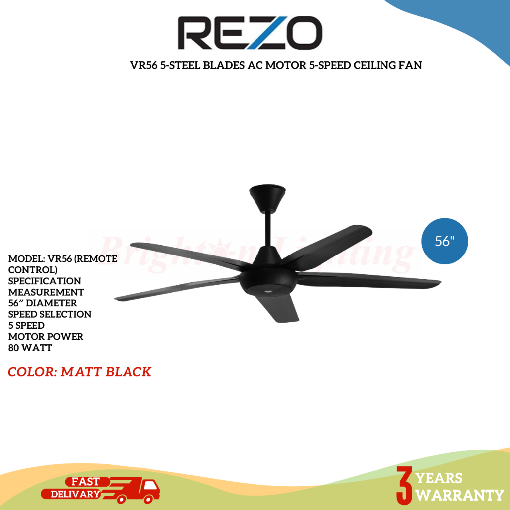 Rezo Ceiling Fan (56Inch) 5-Steel Blades AC Motor 5-Speed Ceiling Fan ...