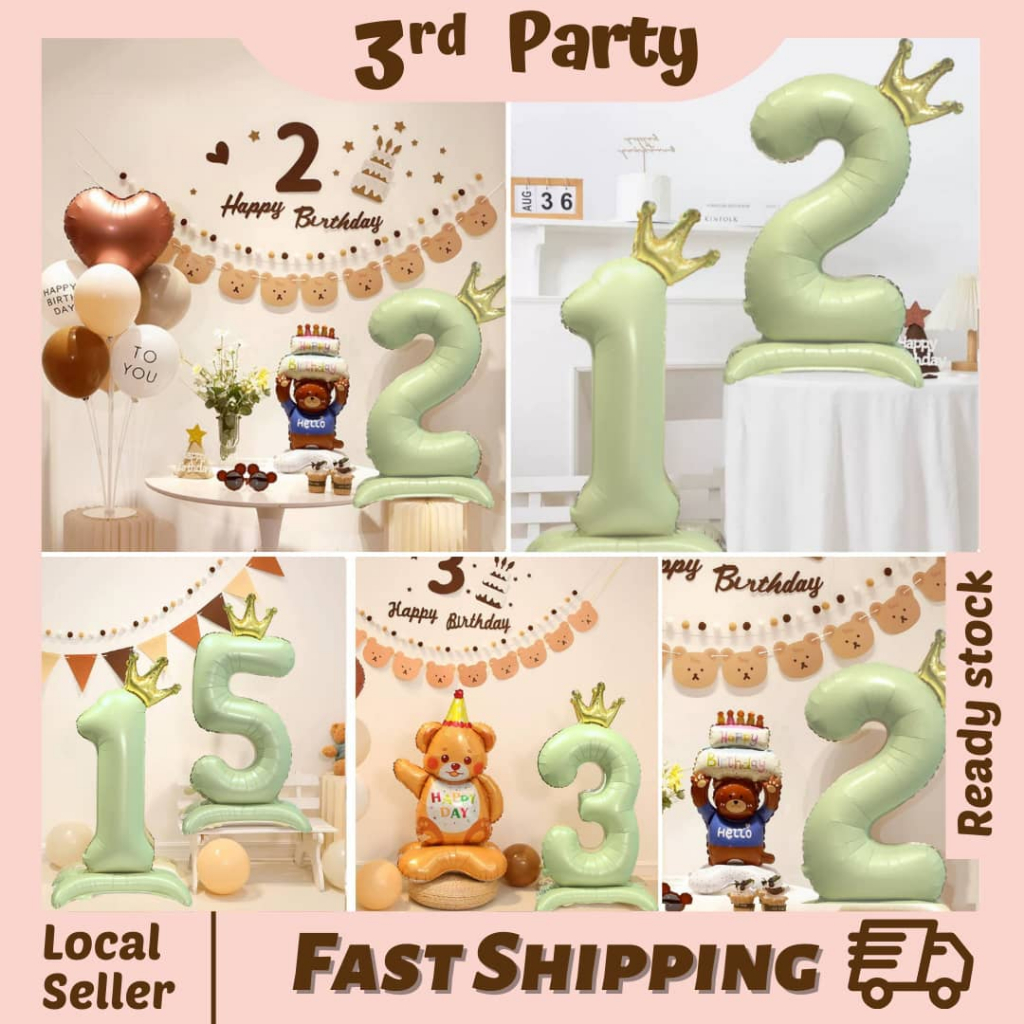 🔢40inch Crown Number 1/2/3 Cream Balloon Base Standing Retro Theme Foil ...