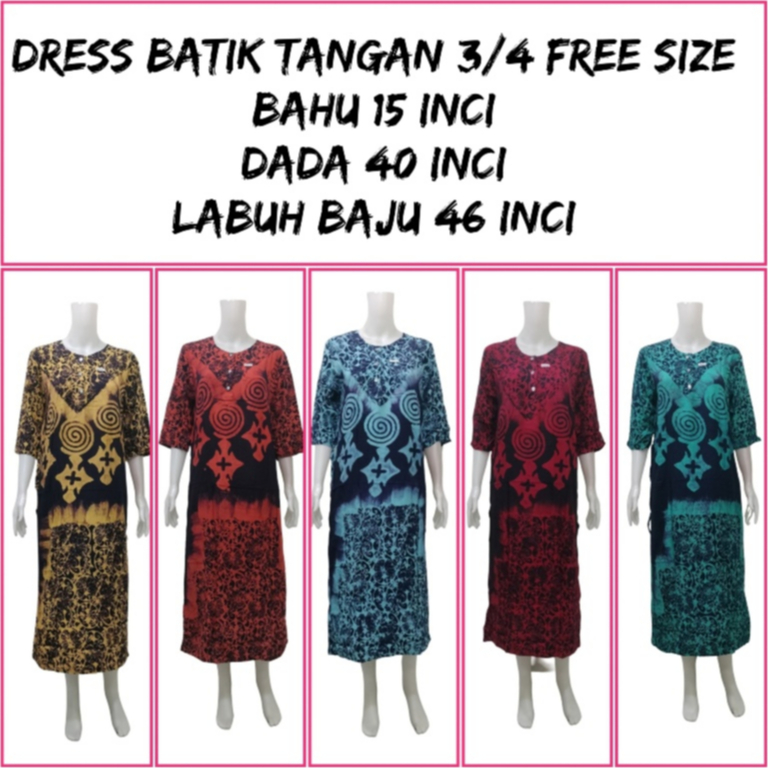 DRESS BATIK TANGAN 3/4 FREE SIZE | Shopee Malaysia