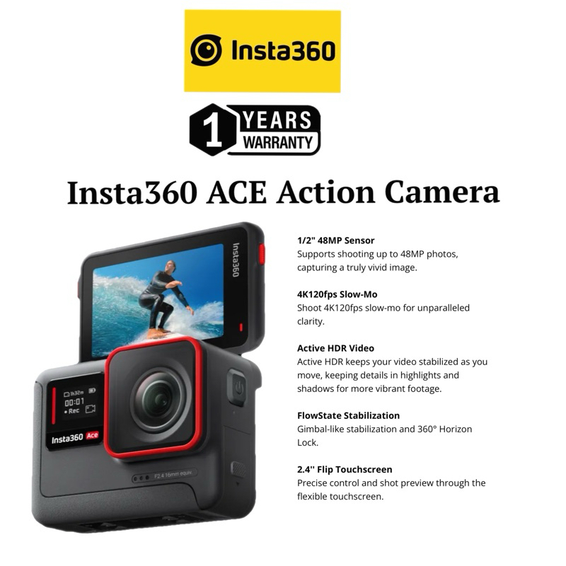 INSTA 360 ACE ACTION CAMERA 4K 120FPS 48MP ORIGINAL (1 YEARS WARRANTY ...