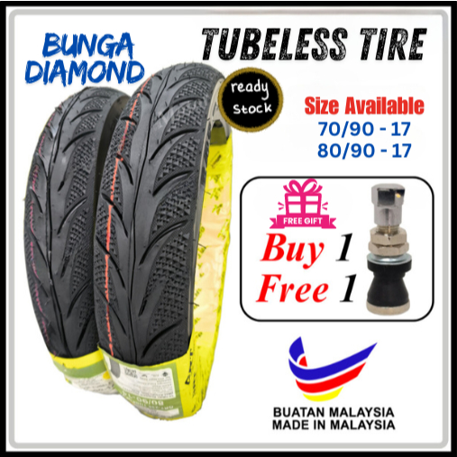Tayar Motor Tubeless Bunga Diamond Tyre 70/90 17 80/90 17 Motorcycle ...