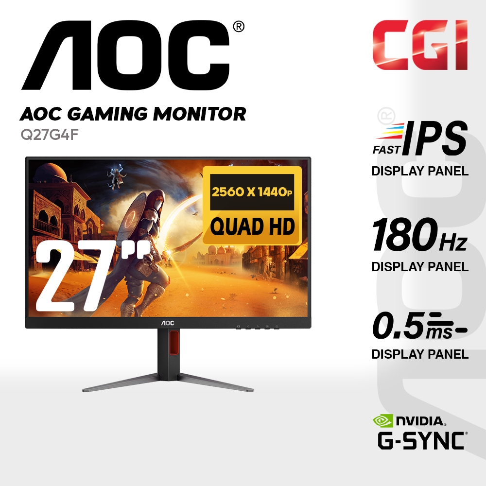AOC 27" Q27G4F Fast IPS QHD HDR10 G-Sync 180Hz 0.5ms Height Adjustable ...