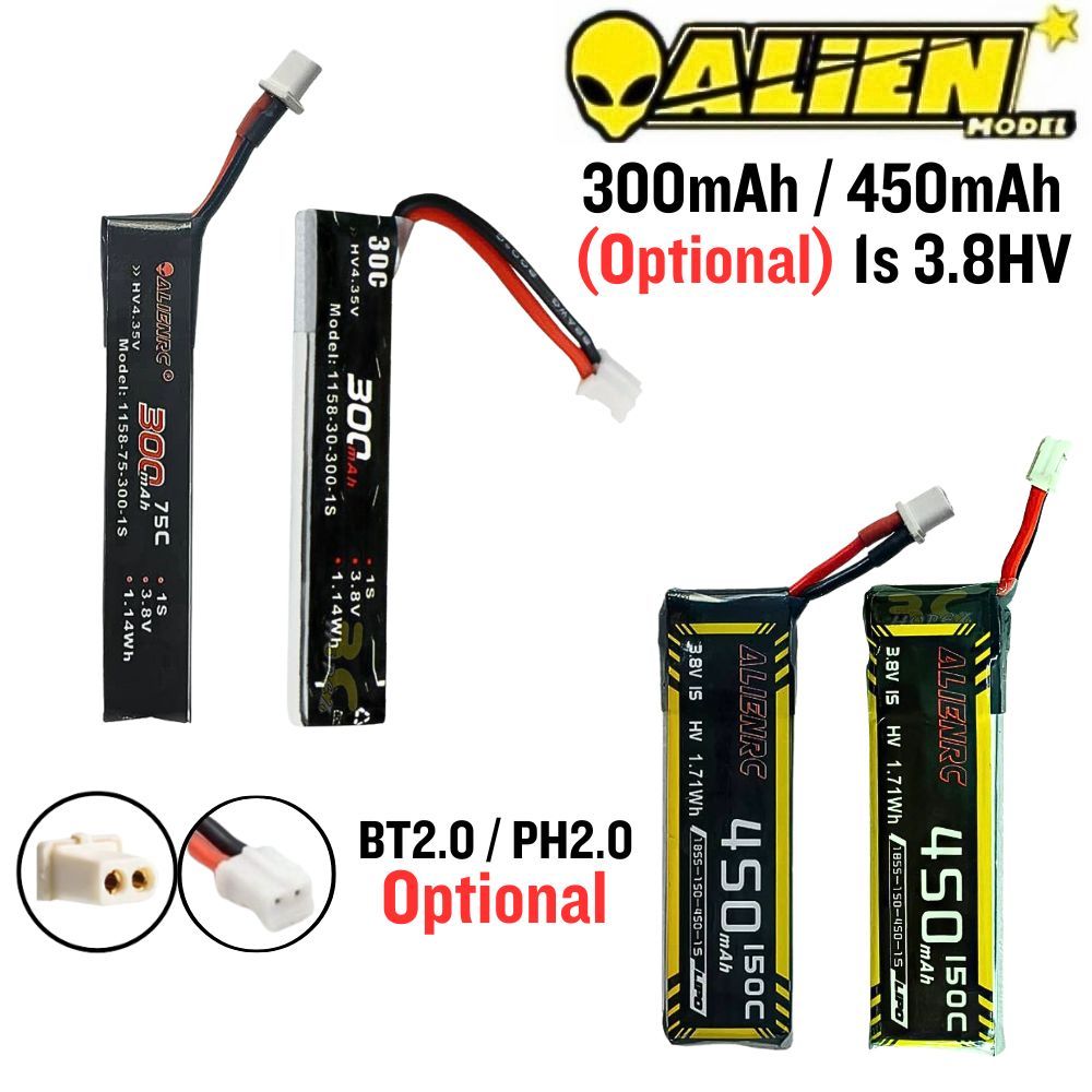 Alienmodel 1S HV 3.8V 300/450mAh (Optional) Lipo Battery with PH2.0 ...
