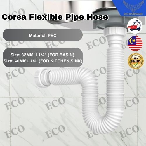 CORSA Flexible Waste UPVC Drainage Hose in Sink Outlet for Plumbing ...