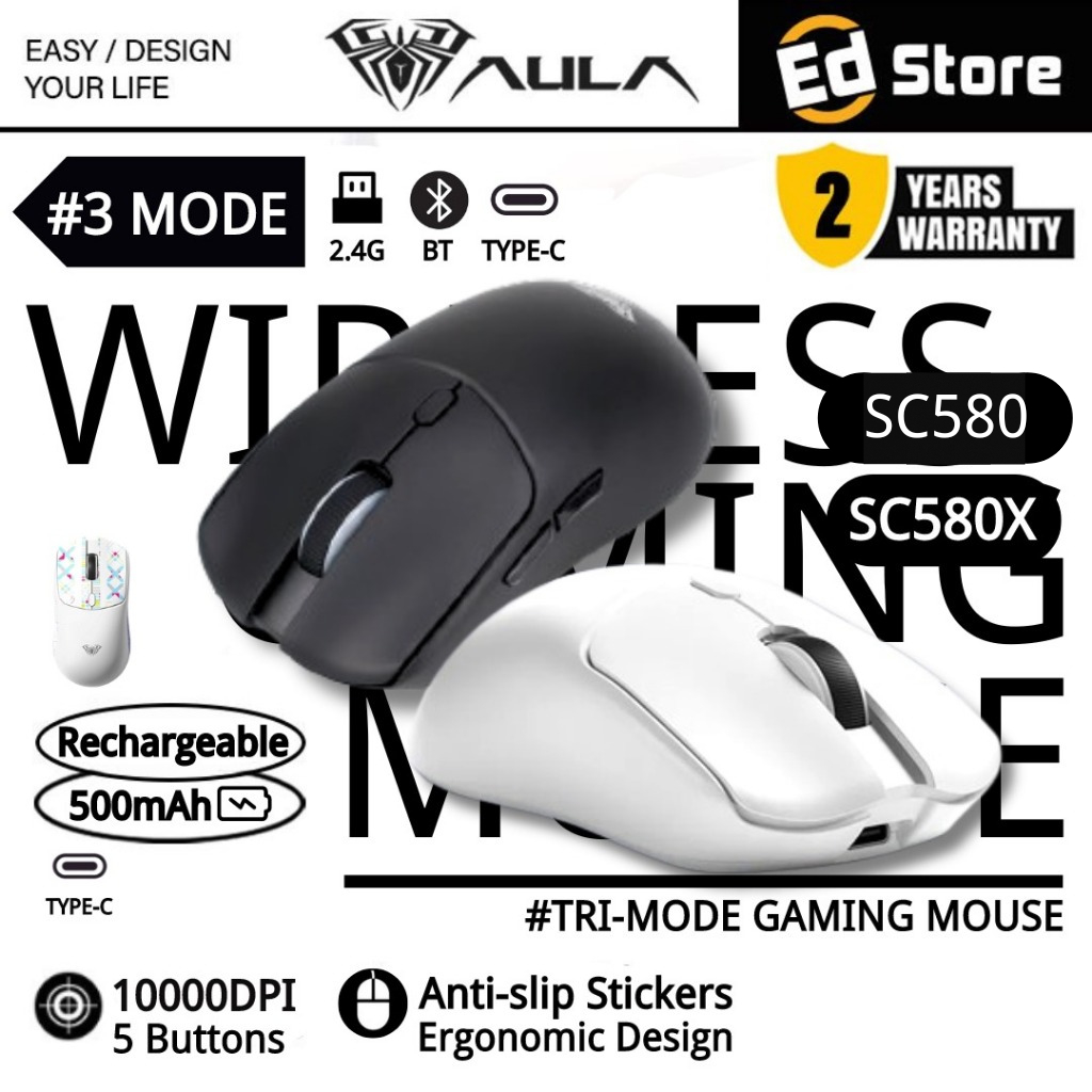 AULA SC580X Gaming Mouse 3 Mode 2.4G USB Bluetooth Wireless 10000DPI ...