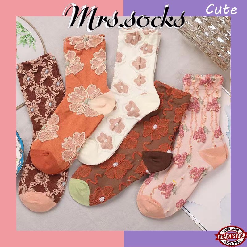 Mrs.socks Flower Retro Ins Cute Sock Long Socks Women Stokin Panjang ...