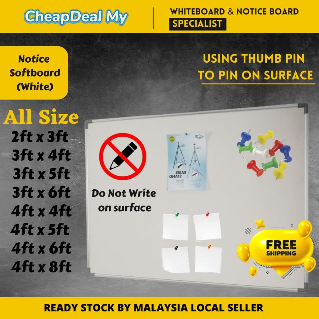 Papan Kenyataan Notis Soft putih/ Notice Softboard/pin board 3x4 3x5 ...