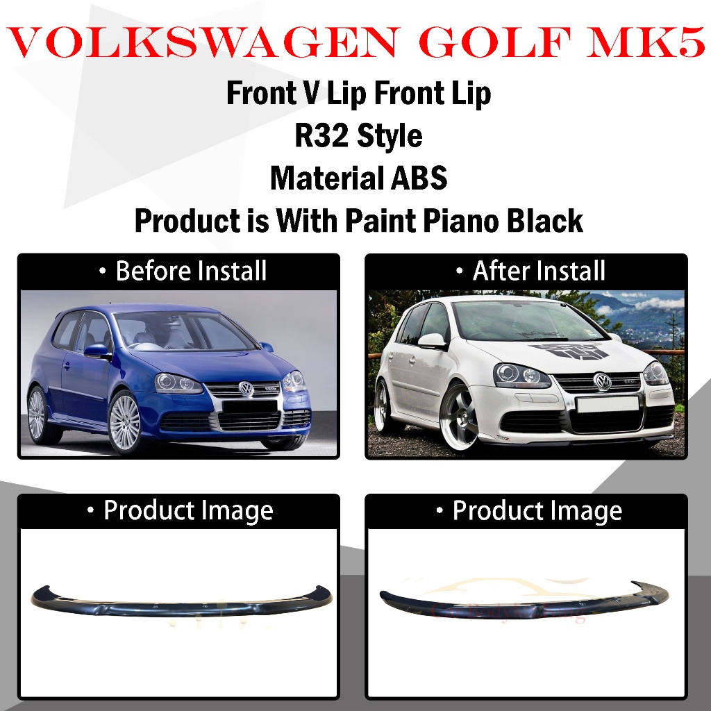 VOLKSWAGEN GOLF 5 MK5 R32 STYLE FRONT BUMPER LIP FRONT V-LIP WITH PAINT ...