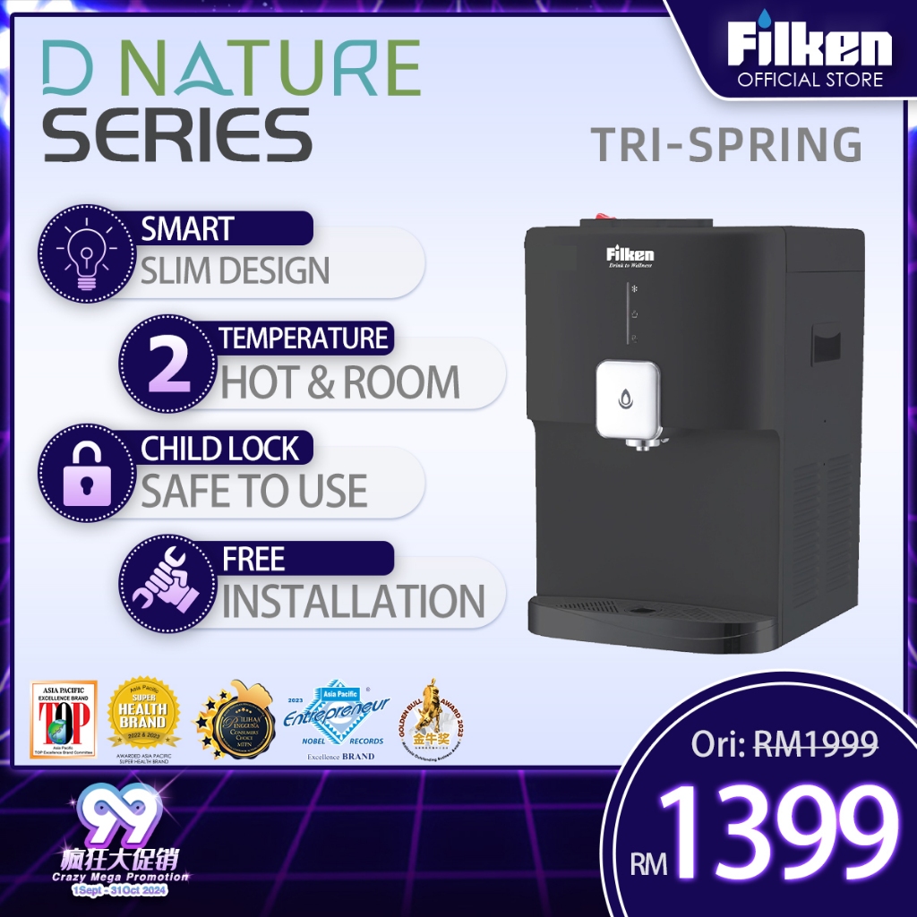 Filken Tri-Spring D'Nature Series HOT ROOM COLD Indoor Counter Top Water Dispenser | READY STOCK ...