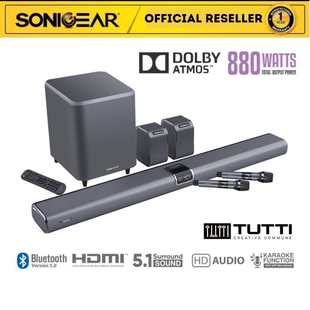 SonicGear StudioBar 6000 Dolby Atmos 5.1 Cinema Soundbar System TV ...