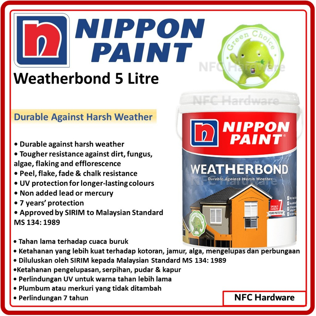 NIPPON PAINT Weatherbond 5 Litre (Cat Dinding Luar) | Shopee Malaysia