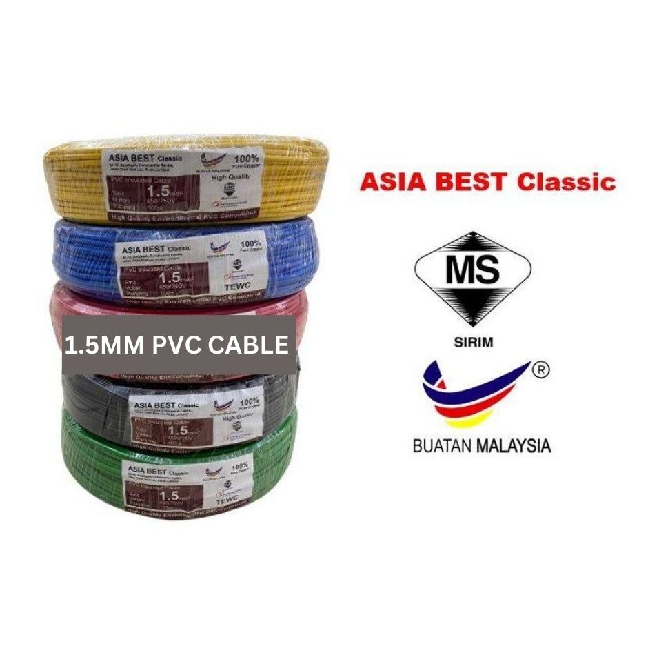 ASIA BEST 1.5mm ² Single Kabel Elektrik Wayar 100% Copper Cable PVC ...
