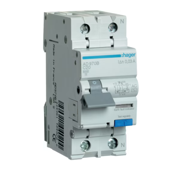 HAGER RCBO 1P+N 6kA C-20A 30mA AC Class AD970B | Shopee Malaysia