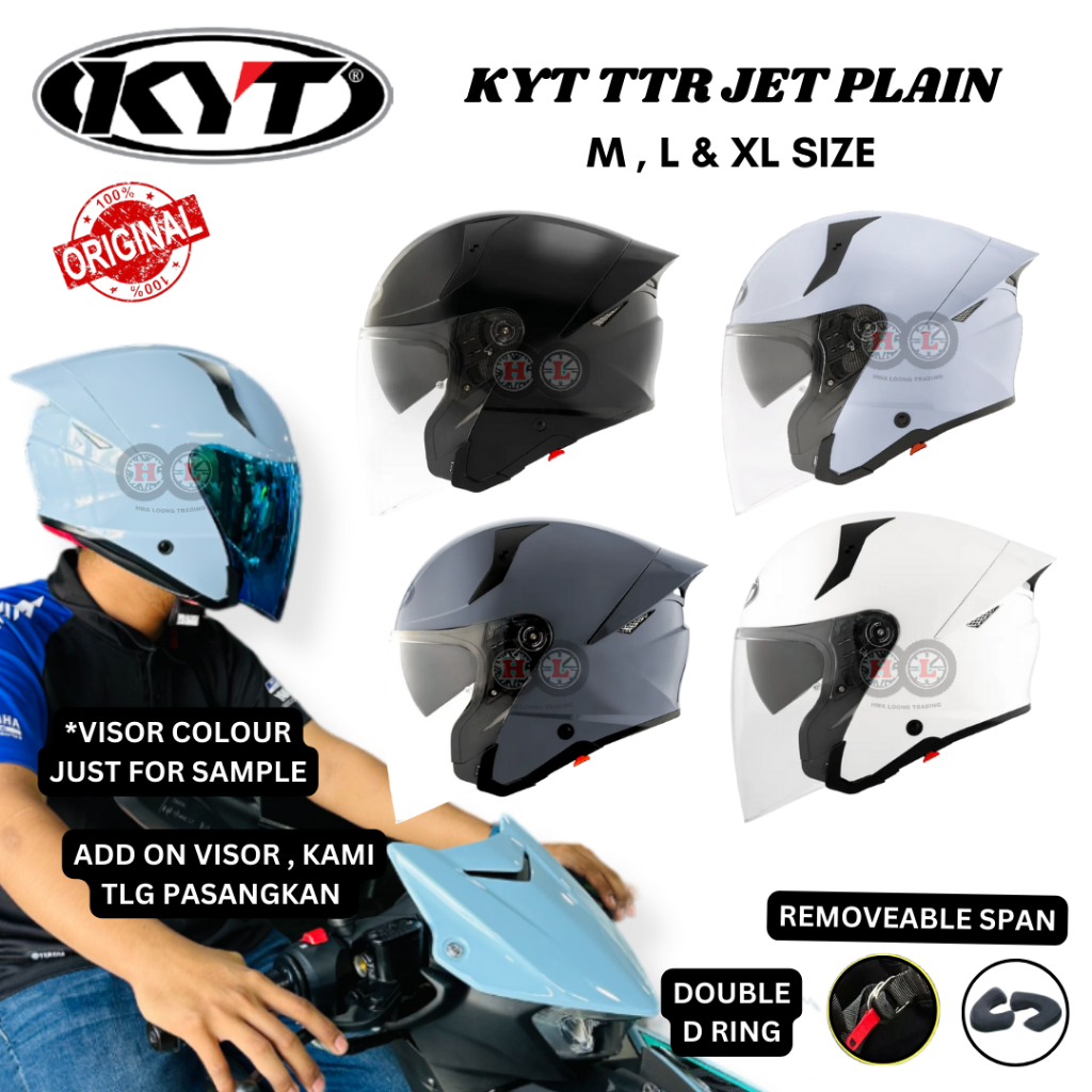 KYT TTR JET PLAIN HELMET DOUBLE VISOR ( WHITE / GRL GREY ( MODERN GREY ...